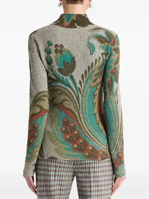 Etro Ribbed Wool Turtleneck Sweater With Daffodil Print