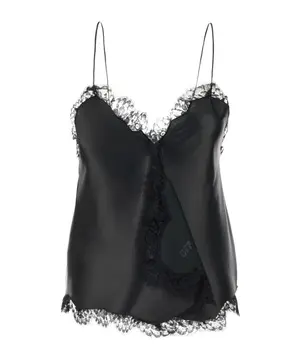 Off-White Lace-trim V-neck Top - Black