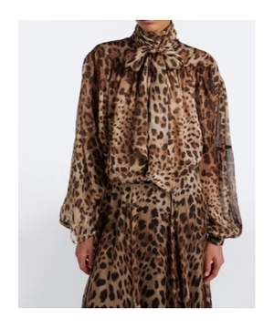 Dolce & Gabbana Leopard-print Tie-neck Silk Blouse