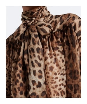Dolce & Gabbana Leopard-print Tie-neck Silk Blouse