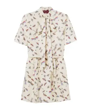 Gucci Printed Silk Twill Dress With Fauna Motif - White