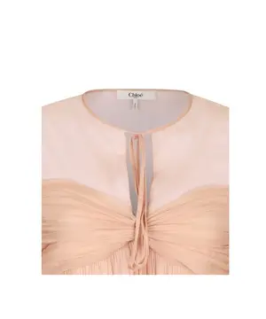 Chloé Pleated Tulle Top - Soft Peach