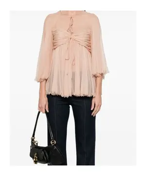 Chloé Pleated Tulle Top - Soft Peach