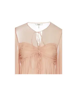 Chloé Pleated Tulle Top - Soft Peach