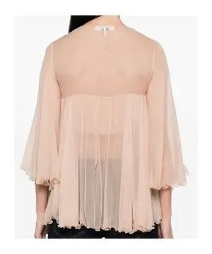 Chloé Pleated Tulle Top - Soft Peach