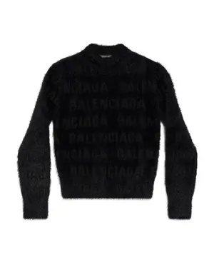 Balenciaga Allover Logo Furry Fitted Sweater - Black