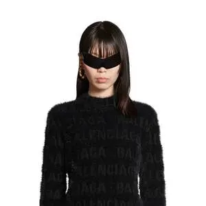 Balenciaga Allover Logo Furry Fitted Sweater - Black