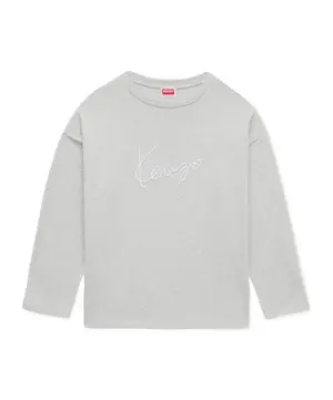 Kenzo Signature' Embroidered Long Sleeves T-shirt In Cotton - White