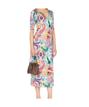 Etro Paisley V-neck Midi Dresse