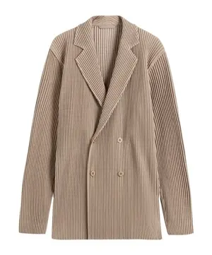 Issey Miyake Pleated Double-breasted Blazer - Brown