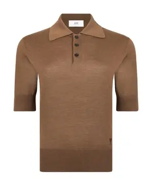 AMI Paris Short-sleeve Knitted Polo Shirt - Hazelnut