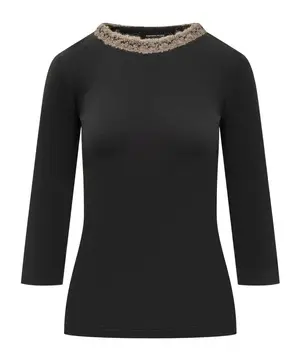 Fabiana Filippi Embellished Round Neck Top - Black