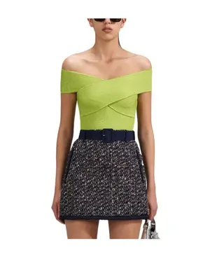 SELF-PORTRAIT Lurex Knitted Off-shoulder Top - Multicolor