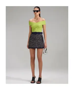 SELF-PORTRAIT Lurex Knitted Off-shoulder Top