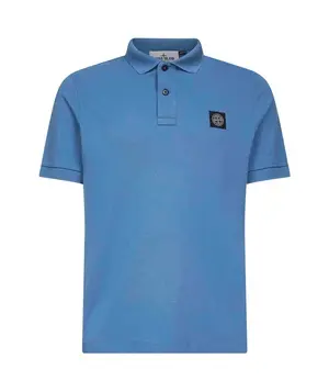 Stone Island Logo Patch Short Sleeved Polo Shirt - Blue