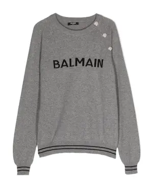 Balmain Intarsia-knit Logo Jumper - Gray