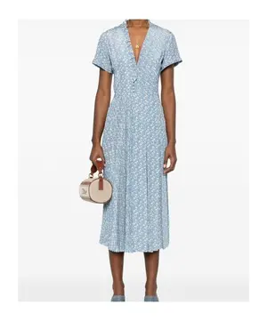 Ermanno Scervino Floral Pleated V-neck Midi Dress