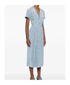 Ermanno Scervino Floral Pleated V-neck Midi Dress