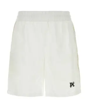 Palm Angels Logo Embroidered Striped Shorts - White