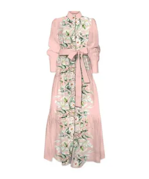 MC2 SAINT BARTH Maxi Dress With Floral Print And Belted Waist