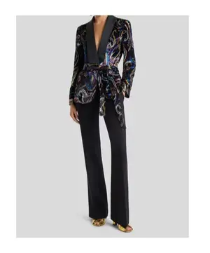 Etro Paisley Foliage Motif Belted Velvet Blazer