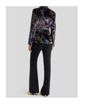 Etro Paisley Foliage Motif Belted Velvet Blazer