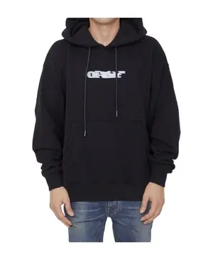 Off-White Logo Printed Drawstring Hoodie - Black