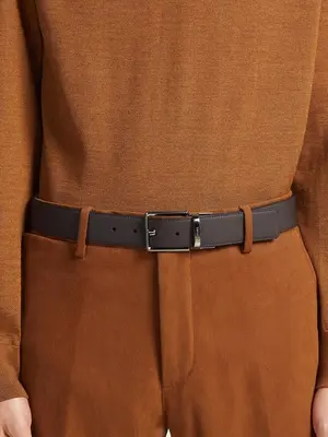 Zegna Logo Engraved Reversible Buckle Belt