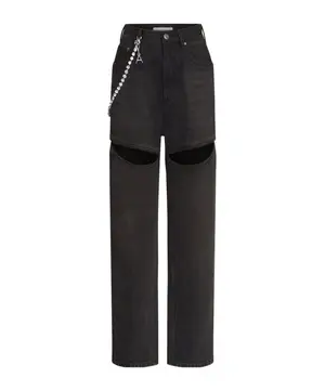 AREA Embellished Mid-rise Slit Jeans
