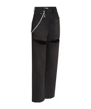 AREA Embellished Mid-rise Slit Jeans