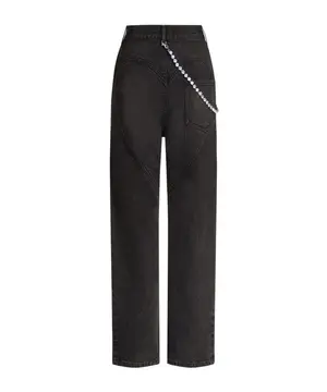 AREA Embellished Mid-rise Slit Jeans