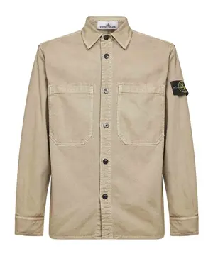 Stone Island Logo Patch Buttoned Shirt Jacket - Desert