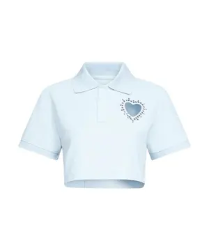 AREA Heart Embellished Cropped Polo Shirt