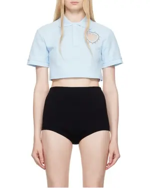 AREA Heart Embellished Cropped Polo Shirt