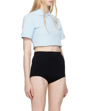 AREA Heart Embellished Cropped Polo Shirt