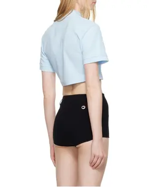 AREA Heart Embellished Cropped Polo Shirt