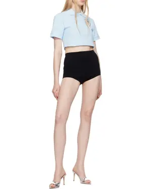 AREA Heart Embellished Cropped Polo Shirt