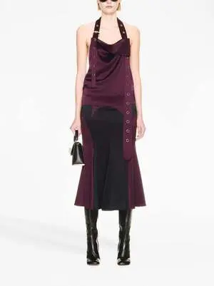 Off-White Pleated Satin Midi Skirt