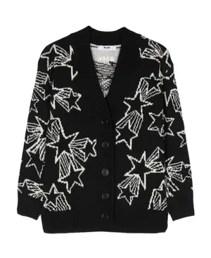 MSGM Patterned Intarsia-knit V-neck Cardigan - Black