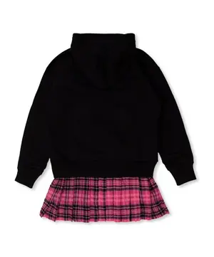 Off-White Pleated Checked Hooded Dress