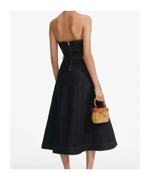 SELF-PORTRAIT Denim Bandeau Midi Dress With Belt