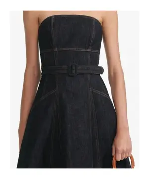 SELF-PORTRAIT Denim Bandeau Midi Dress With Belt