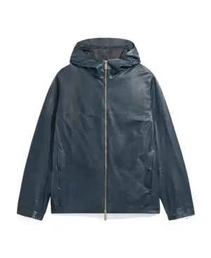 Berluti Long-sleeved Zipper Leather Jacket - Blue
