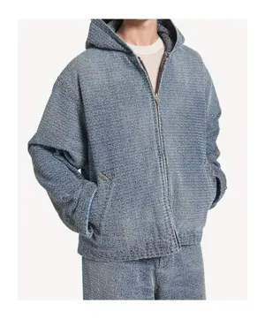 Balenciaga Monogram Zip Hooded Jacket - Dark Blue
