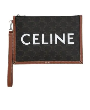 Celine Small Flat Pouch With Strap In Triomphe Canvas With Print - Brown