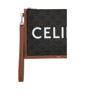 Celine Small Flat Pouch With Strap In Triomphe Canvas With Print
