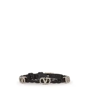 Valentino Garavani Vlogo Embellished Leather Bracelet