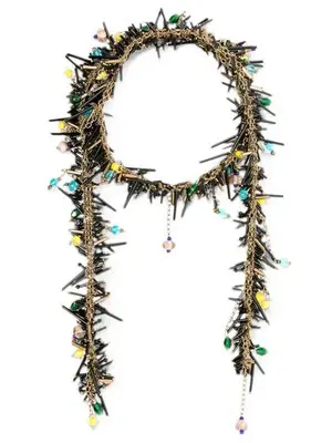 Dries Van Noten Scarf Necklace With Glass Beads - Black