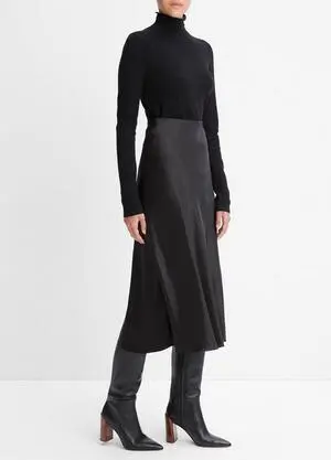Vince Satin-finish Draped Midi Skirt