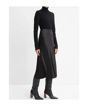 Vince Satin-finish Draped Midi Skirt